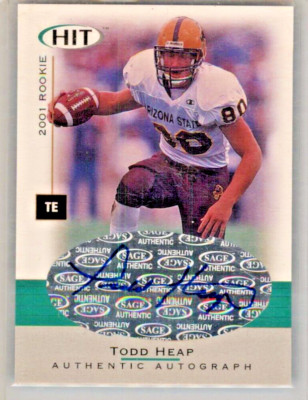 2001 SAGE Hit Todd Heap Autograph Rookie #A35 ARIZONA STATE SUN DEVILS ...