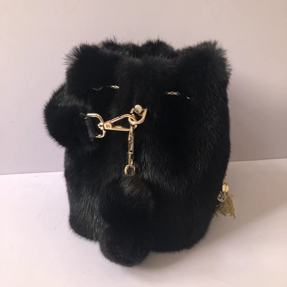 Womens Whole Pelt Real Mink Fur Handbag Bucket Bag Tote Shoulder Bag ...