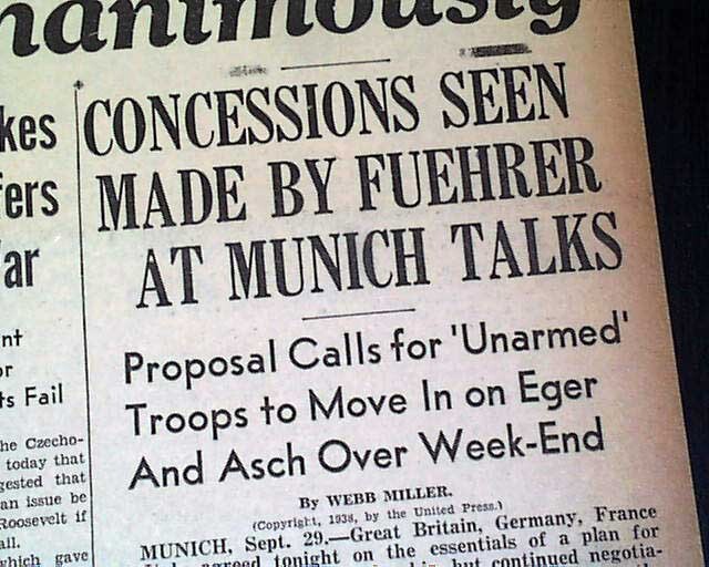 MUNICH AGREEMENT Adolph Hitler & Neville Chamberlain NAZIS Agree 1938 ...