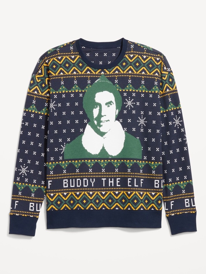 Old Navy Men’s Large Buddy The Elf™ Graphic Blue Holiday Ugly Christmas ...