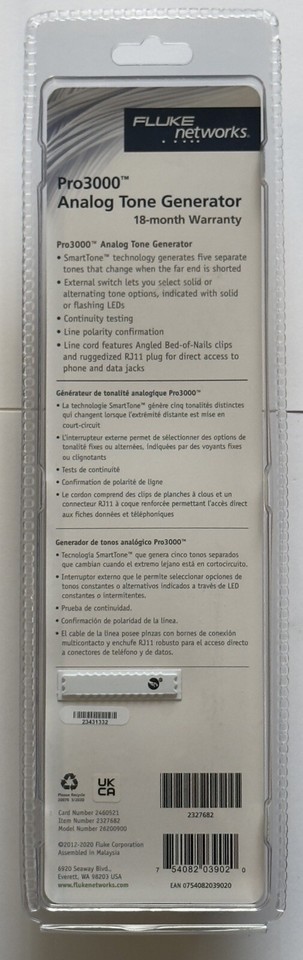 Fluke Networks 26200900 • Pro3000 Analog Tone Generator NEW | eBay
