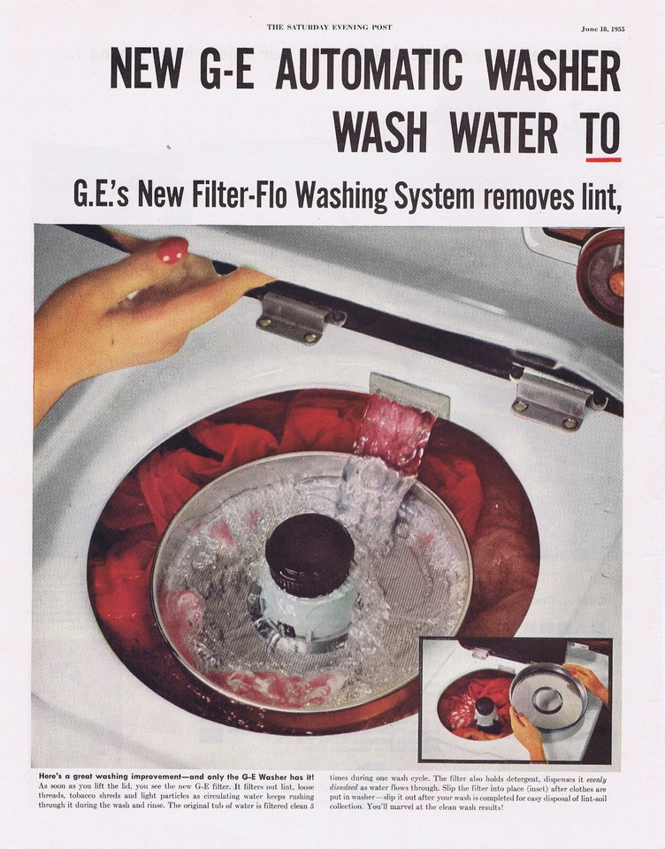 1955 GENERAL ELECTRIC GE WASHING MACHINE & DRYER Orig. Double Page ...