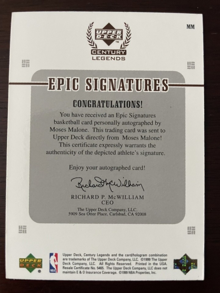 Moses Malone Autograph 1999 Upper Deck Century Legends Epic Signatures ...