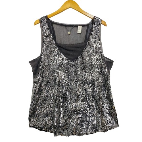BKE Boutique Tank Top Women's Size Large Silver Sequin Square Neck ...