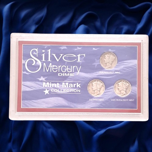 SILVER MERCURY DIME MINT MARK COLLECTION PDS 3 COIN SET IN PLASTIC ...
