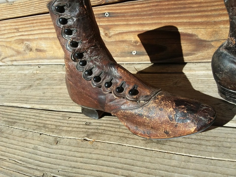Antique 1800s Leather Victorian Button-Up Shoes CIVIL WAR ERA? Fashion ...