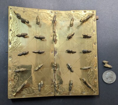 Bagh Chal Tiger Goat Board Game Rare Unique Brass 6" x 6" Small version ...