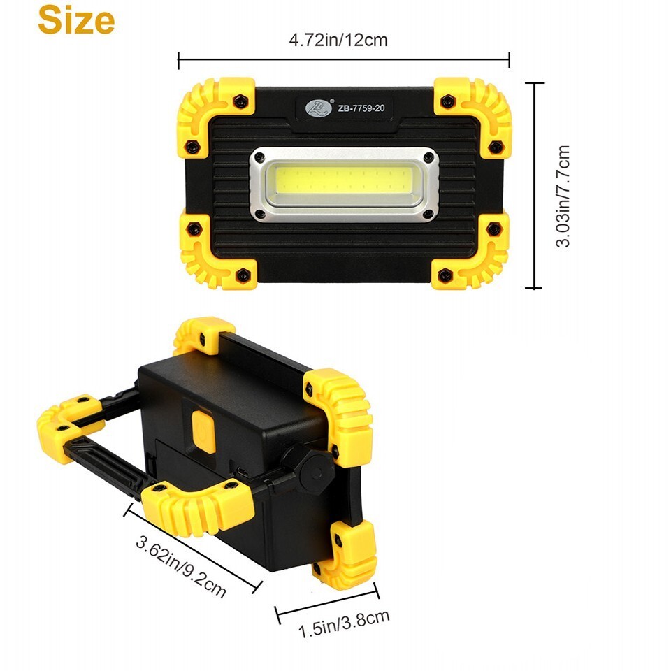 2Pcs LED+COB Work Light USB Rechargeable Spotlight Floodlight Camping ...