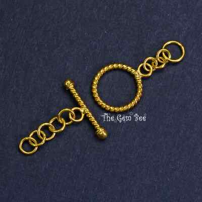 18k Solid Yellow Gold Circle Twisted Wire Toggle Clasp Finding Extender ...