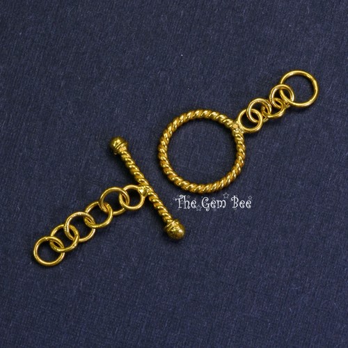 18k Solid Yellow Gold Circle Twisted Wire Toggle Clasp Finding Extender ...