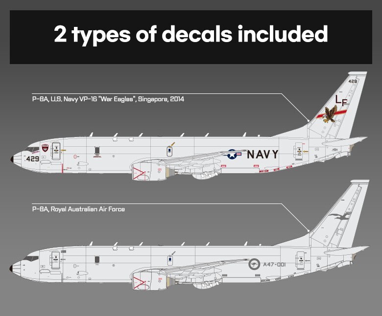 P-8A Poseidon 1:144 USN Boeing Maritime Patrol Aircraft Model Kit ...