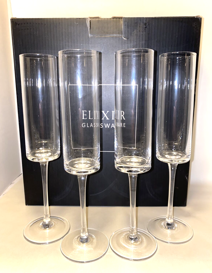 ELIXIR Glassware Flat Bottom Crystal Champagne Flutes Set of 4 *Y | eBay