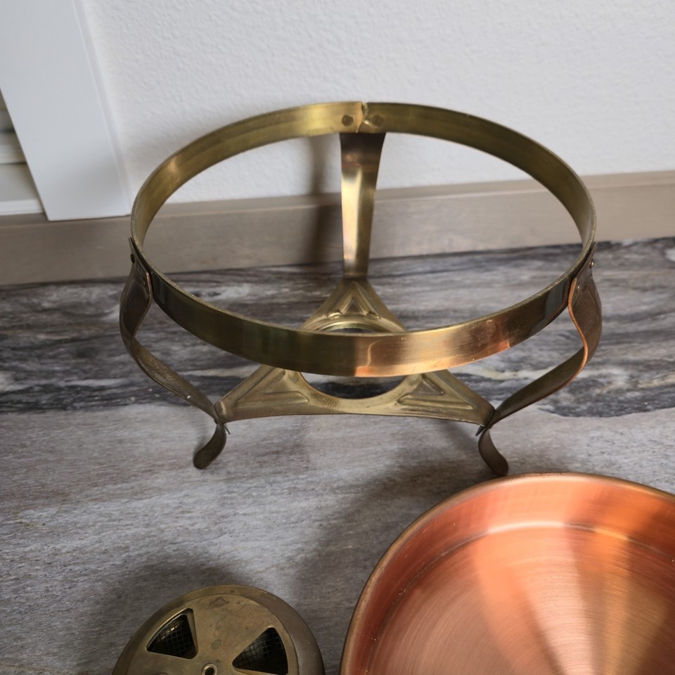 Vintage Copper Chafing Dish Tabletop Warmer Brass Stand Alcohol Burner ...