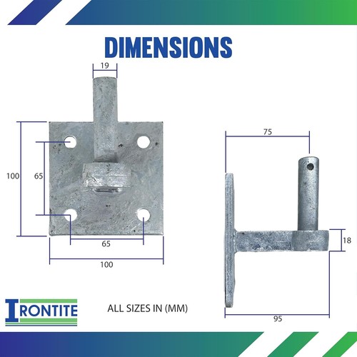 IRONTITE® 2 Pack Heavy Duty Galvanised Gate Hinges, 19mm Pin, 100mm (4 ...