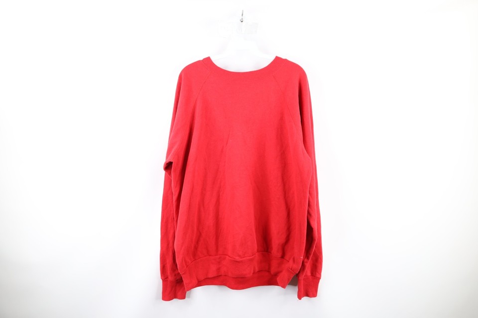 Vintage 90s Streetwear Mens XL Distressed Blank Crewneck Sweatshirt Red ...