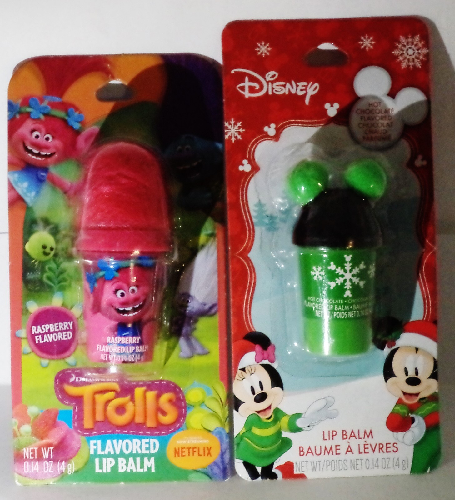 2 Type LIp Balm DISNEY Hot Chocolate In Mouse Cup, TROLLS Raspberry In ...
