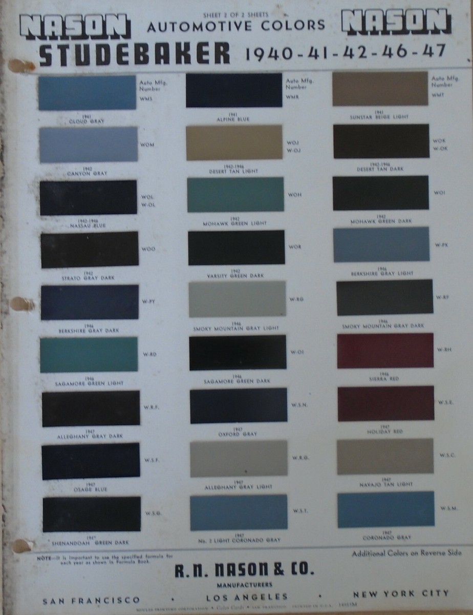 Nason Single Stage Paint Color Chart Resene Automotive Light