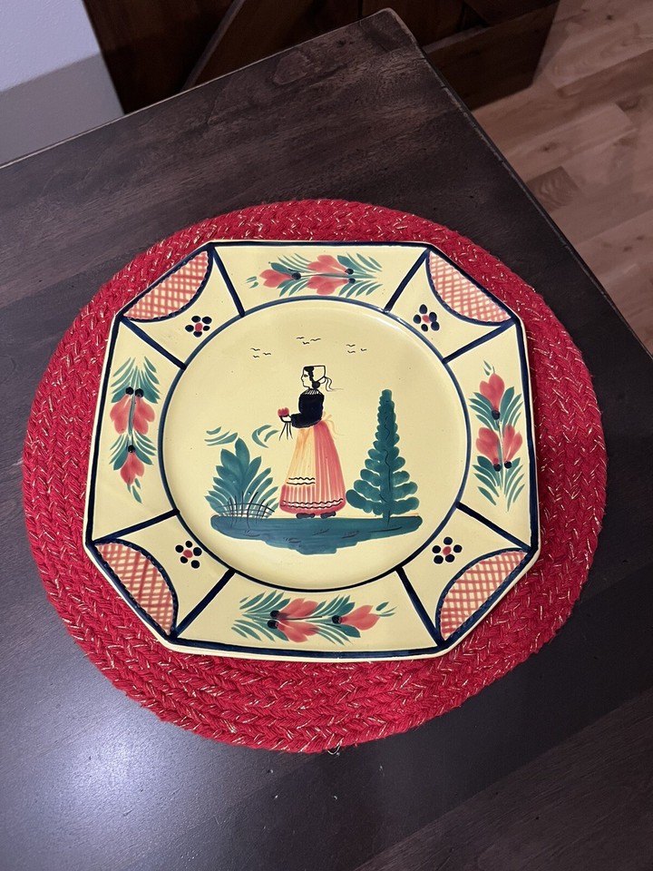VTG 4 Piece HENRIOT QUIMPER Yellow Square Octagon Plate Set, French Art ...