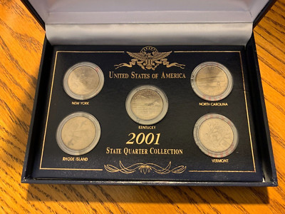2001 US Mint Edition State Quarter Collection - 5 Coins Cased NY, RI ...