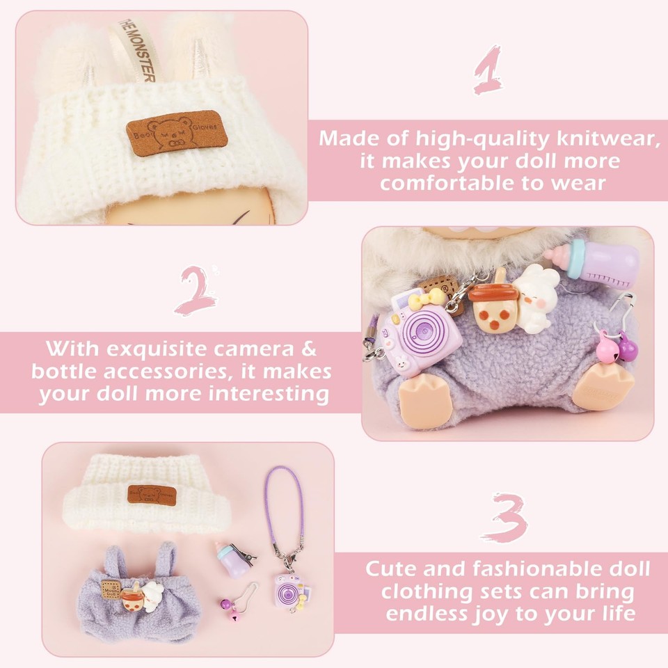 Doll Clothes for labubu, 17cm/15cm Dolls Outfit Set , Luxury Chic Style ...