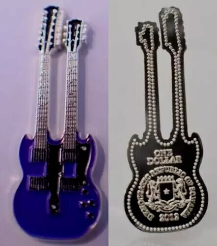 SOMALIA 1 DOLLAR NEW 2012 GUITAR SHAPE Purple Silver UNC COLORED ...