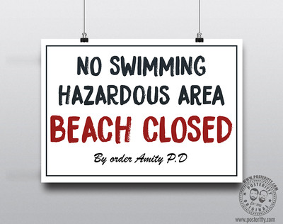 JAWS 'Beach Closed' Sign - Minimalist Movie Poster Print Posteritty ...
