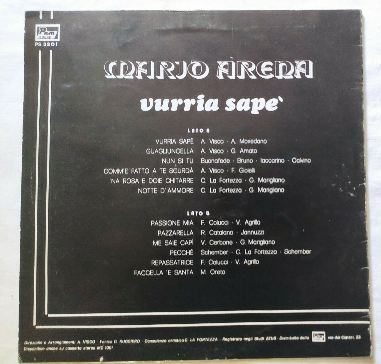 Mario Arena LP Would Like To Know 33 RPM Vinyl Italy Pam Sound PS3301 ...