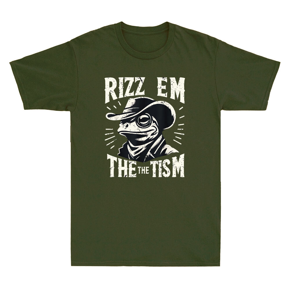 Rizz Em With The Tism Funny Cowboy Frog Meme Vintage Men's Short Sleeve ...