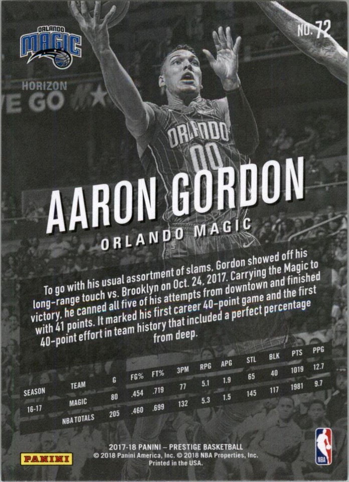 2017-18 Prestige Horizon #72 Aaron Gordon | eBay