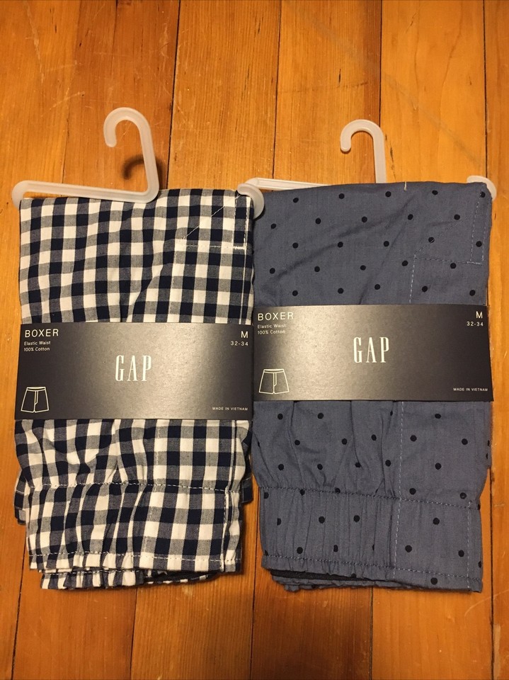 TWO MEN'S GAP BOXER SHORTS BLUE UNDERWEAR COTTON BOXERS M 32-34 NEW ️ ...