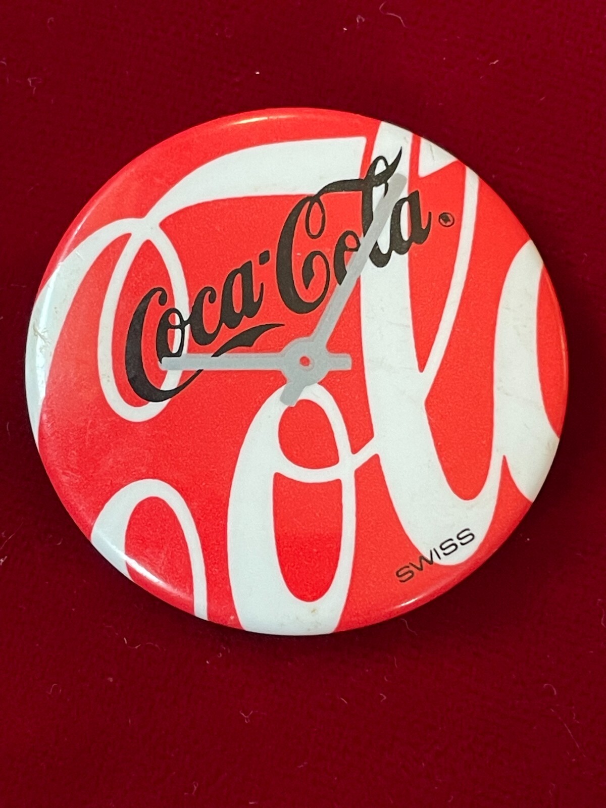 Swiss Watch Coca Cola Cross Promotional Advertisement Clock Pinback ...