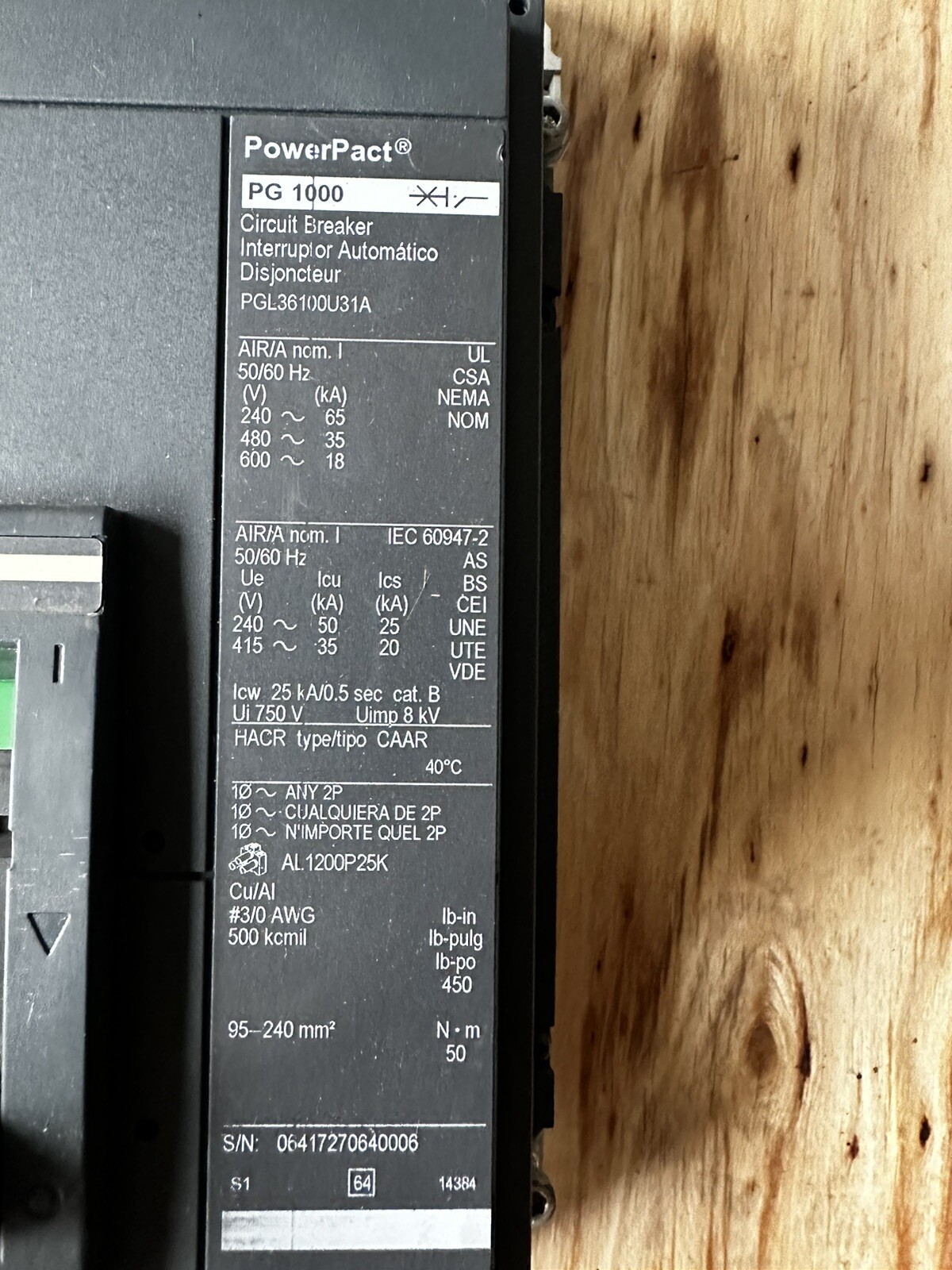 🌕 SQUARE D PGL36100U31A 1000 AMP 600 VOLT SHIPS SAME DAY 🌕 PG 1000 ...