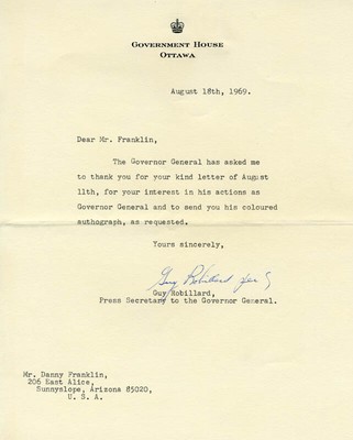 GUY ROBILLARD - TYPED LETTER SIGNED 08/18/1969 CO-SIGNED BY: ROLAND ...