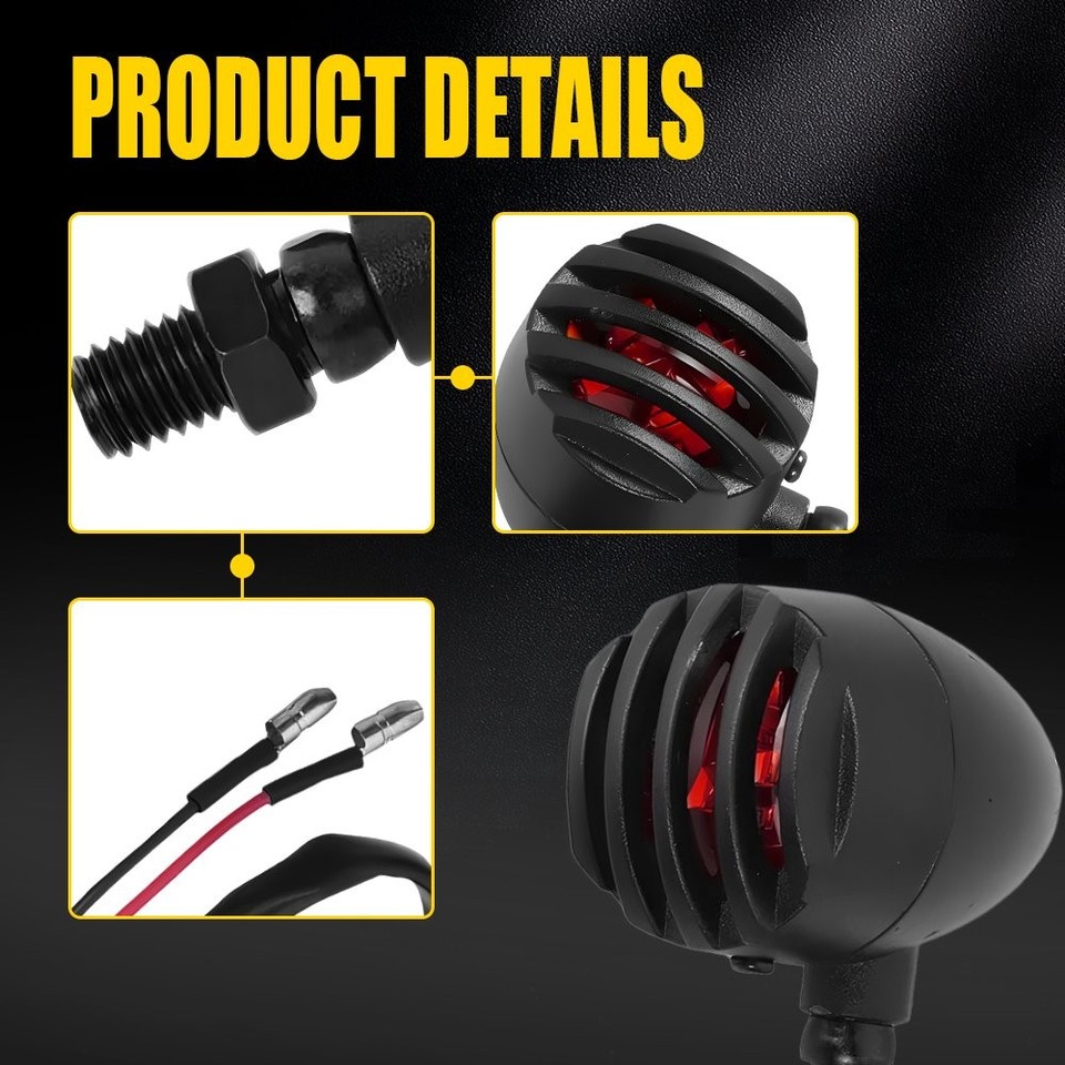 2Pcs Bullet 2Wire Motorcycle Turn Signals Red Mini Blinker Light ...