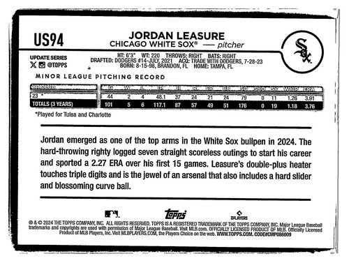 2024 Topps Update #US94 Jordan Leasure Rookie | eBay