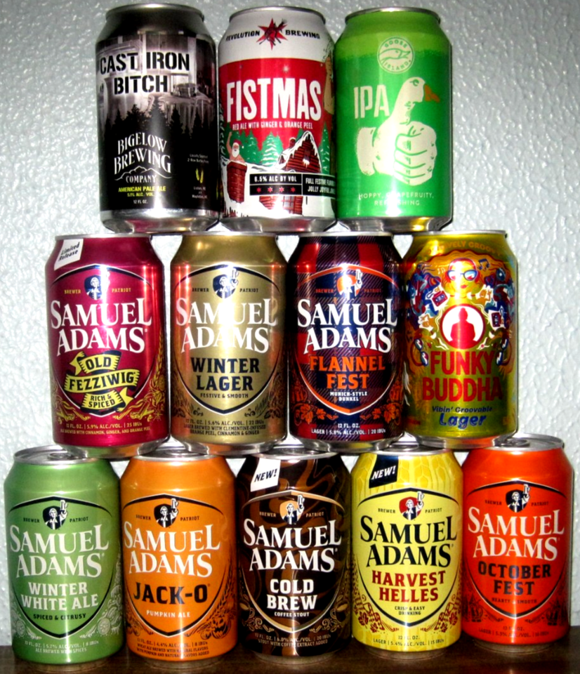 8 Different Sam Adams Plus 4 Aluminum Bottom Opened Empty Beer Cans Lot ...