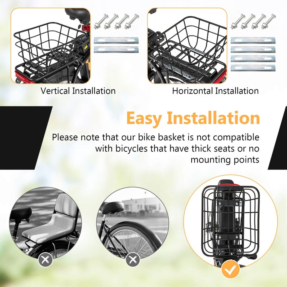Electric Bike Rear Basket Rear Mount Bicycle Storage Basket for Most ...