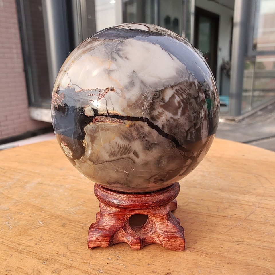 436g RARE Natural blue Volcanic Rock agate Sphere Quartz Crystal Ball ...