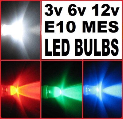 3v 6v 12v E10 MES Screw LED Bulbs Hobby Project Model Green Red Blue ...
