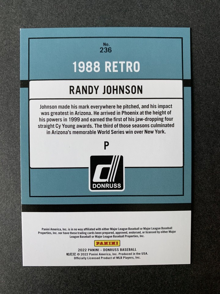 2022 Panini Donruss 1988 Retro Randy Johnson #236 Season Stat Line Holo ...