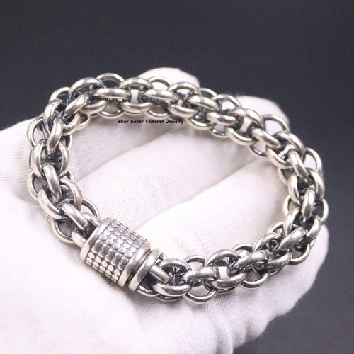 Pure Solid S925 Sterling Silver Chain Men Toggle Link Bracelet 50-51g 8 ...