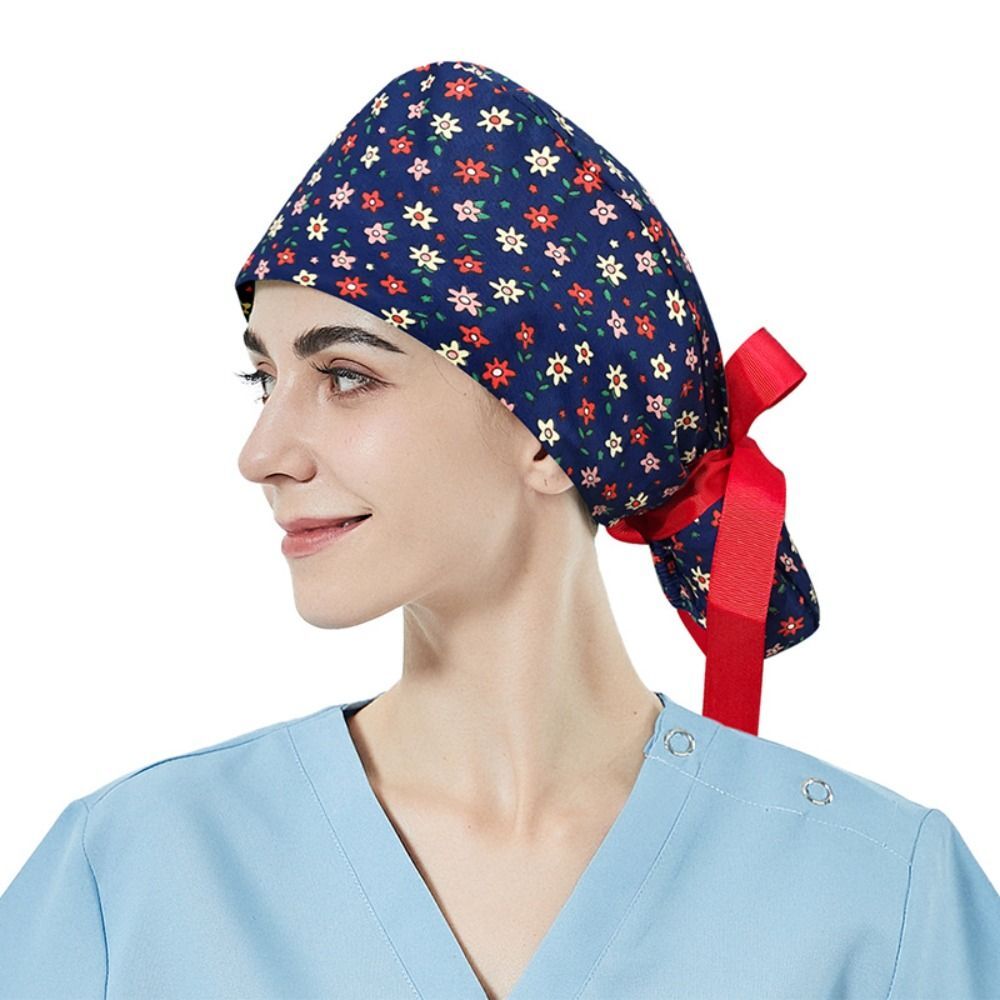 Blue Nurse Cap Cotton Printed Flower Cap Durable Surgical Cap Indoor | eBay