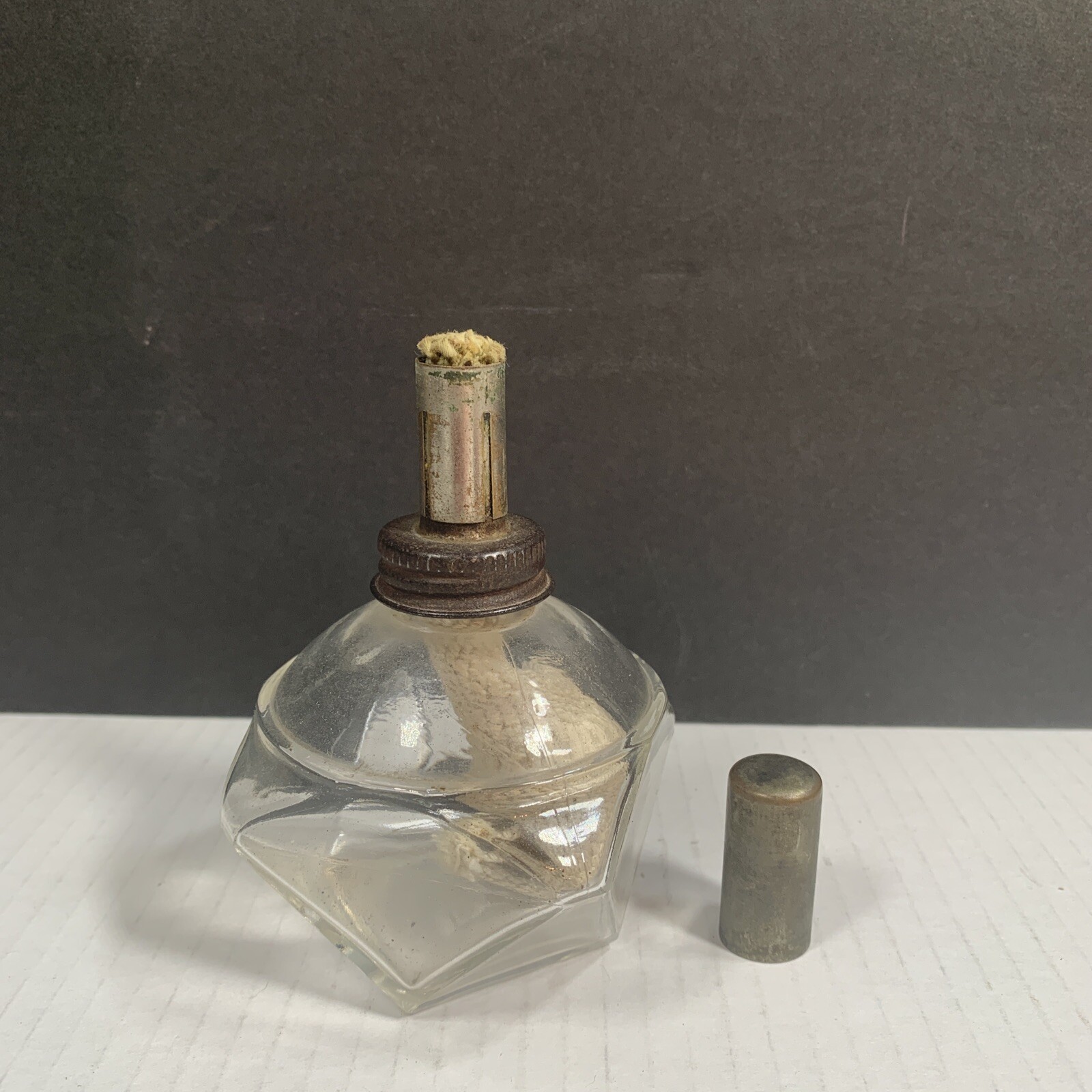 HR Berger Lamp Oil Old Crystal Glass Cooper Lid Wick Snuffer 4.5” Tall ...