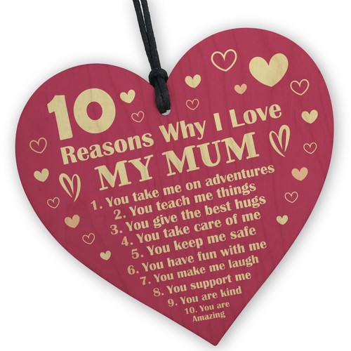 Reasons Why I LOVE My Mum Wood Heart Mum Christmas Birthday Gift Mother ...