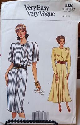 9830 Vogue SEWING Pattern CUT Misses 14-18 semi-fit midlength ankle ...