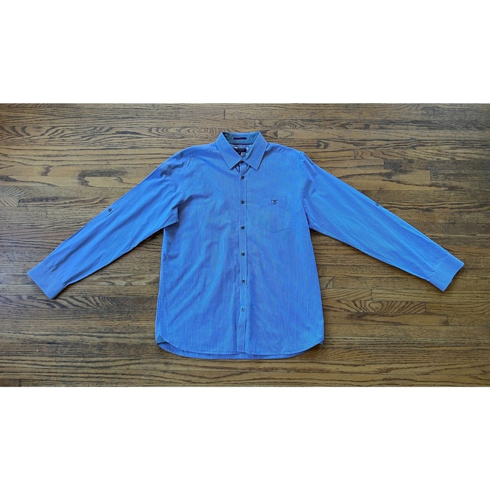 TED BAKER London Blue Check Long Sleeve Button Up Shirt Top Mens Size 5 ...