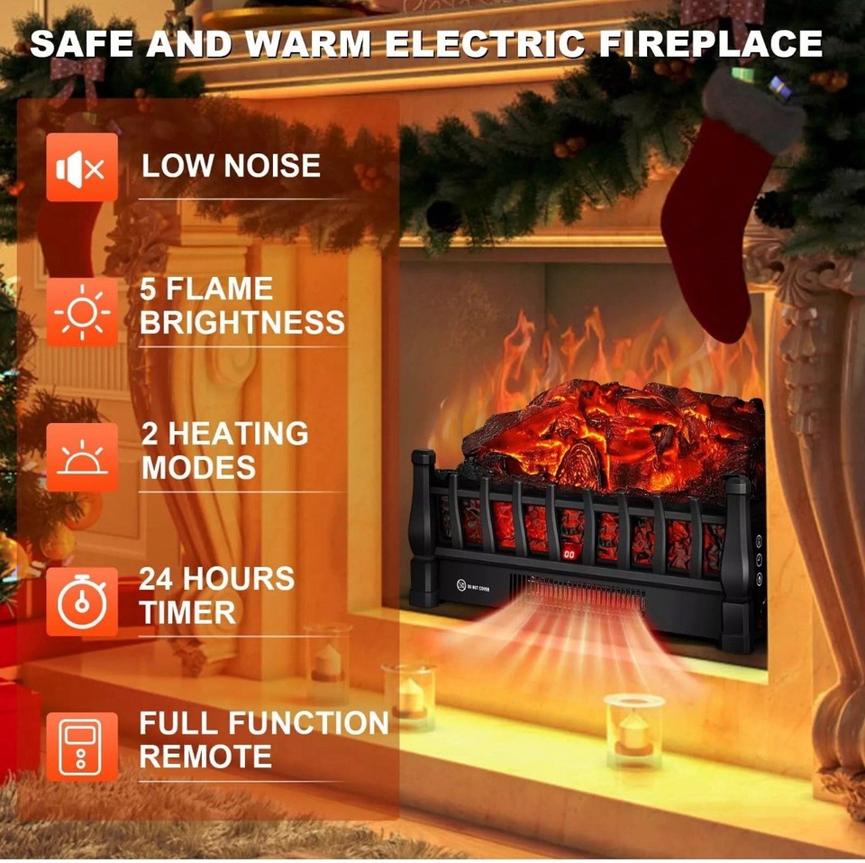 Electric Fireplace Logs Inserts Heater with Infrared Remote Controller ...