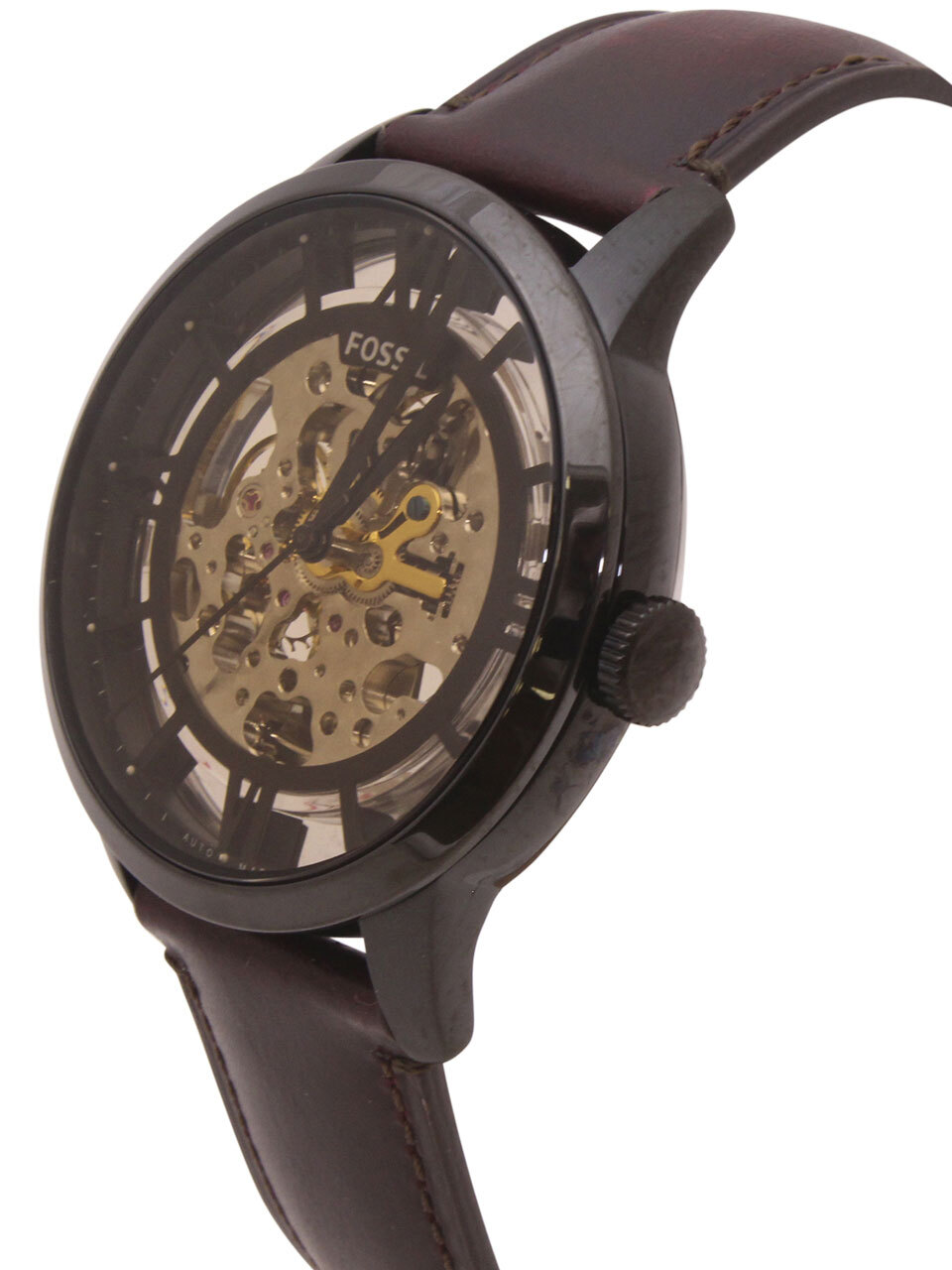 Fossil Townsman Me3098 Automatic Skeleton Dial Mens Watch Dark Brown
