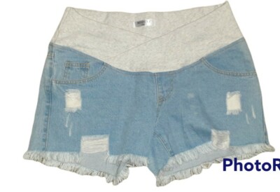 MIDULI Womens Maternity Distressed Light Wash Pull On Shorts Size XXL ...