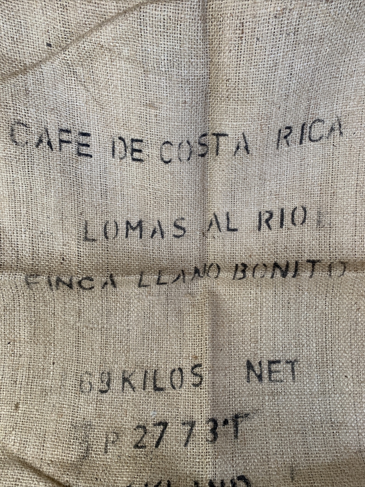 Burlap Coffee Bean Sack Bag 28" x 40" ~ Cafe De Costa Rica, Lomas Al ...